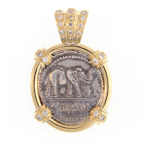 Roman Denarius Coin Pendant- Julius Caesar, 18Kt and Diamonds - Cedar ...
