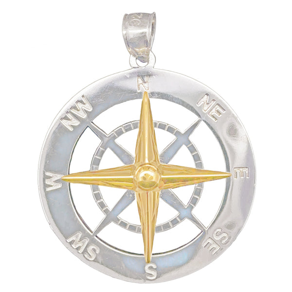 Compass Rose Pendant, Sterling &14Kt - Cedar Chest Sanibel