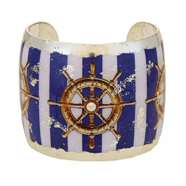 "Ship's Wheel Blue Stripe" 2" Cuff by Evocateur - Cedar Chest Sanibel